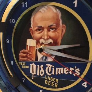 West Bend Old Timer's Lager Beer Man Cave Bar Neon Wall Clock Retro ...