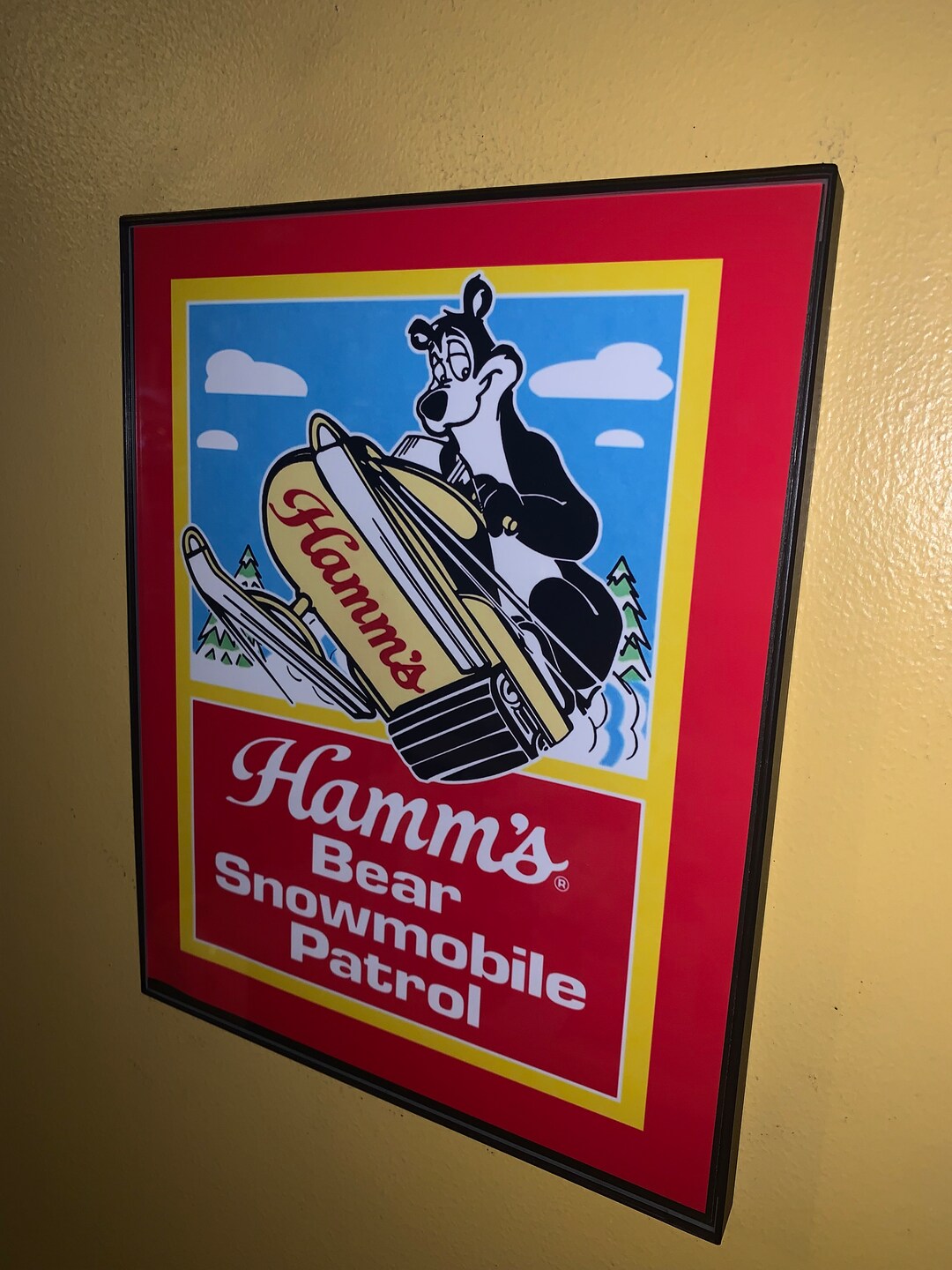 Hamm's Bear Snowmobile Beer Bar Framed Advertising Print Man Cave Sign ...