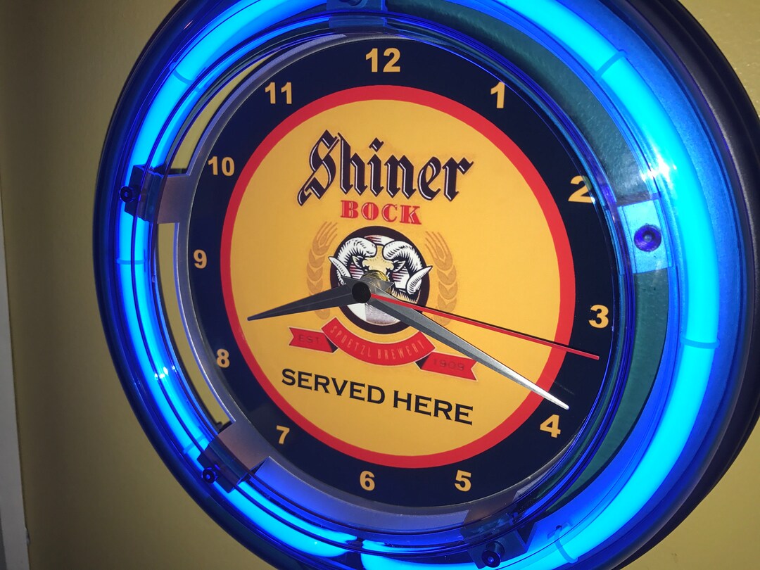 Shiner Bock Texas Beer Man Cave Bar Neon Wall Clock Retro Advertising ...