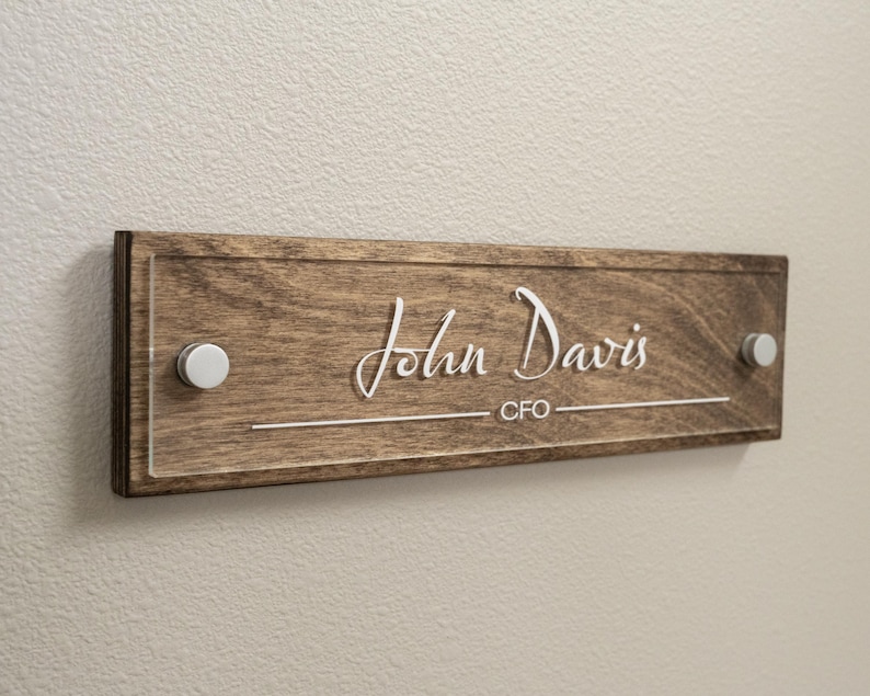 Acrylic Name Plate for Wall or Door - Name Sign for Office - Wood ...