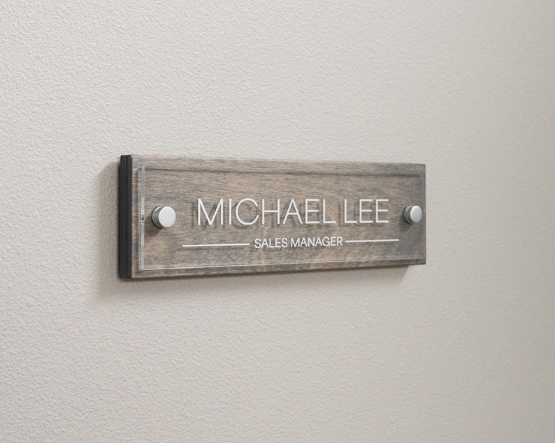 Acrylic Name Plate for Wall or Door - Name Sign for Office - Wood ...
