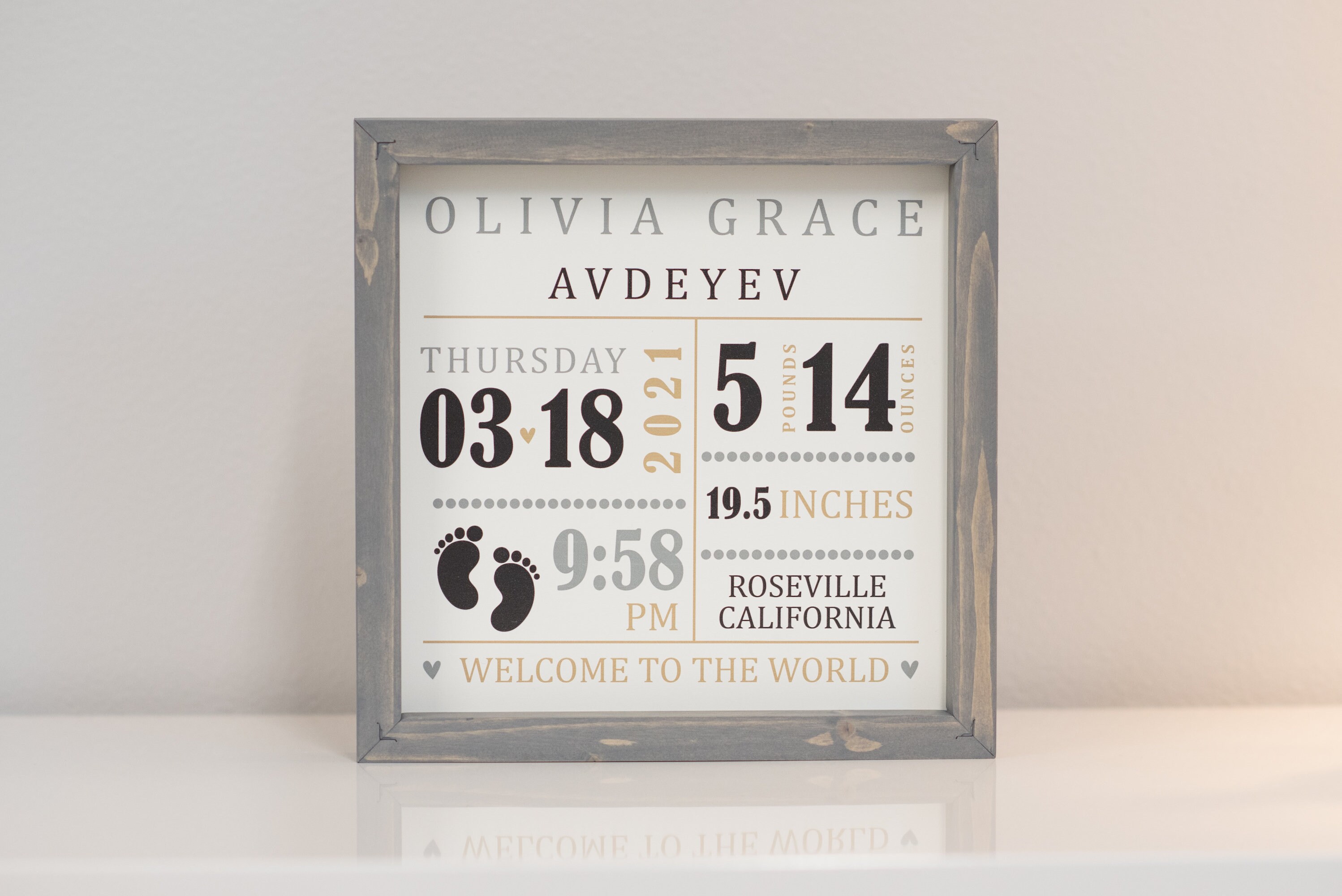 Birth Announcement Sign Baby Birth Stats Framed Wood Sign | Etsy