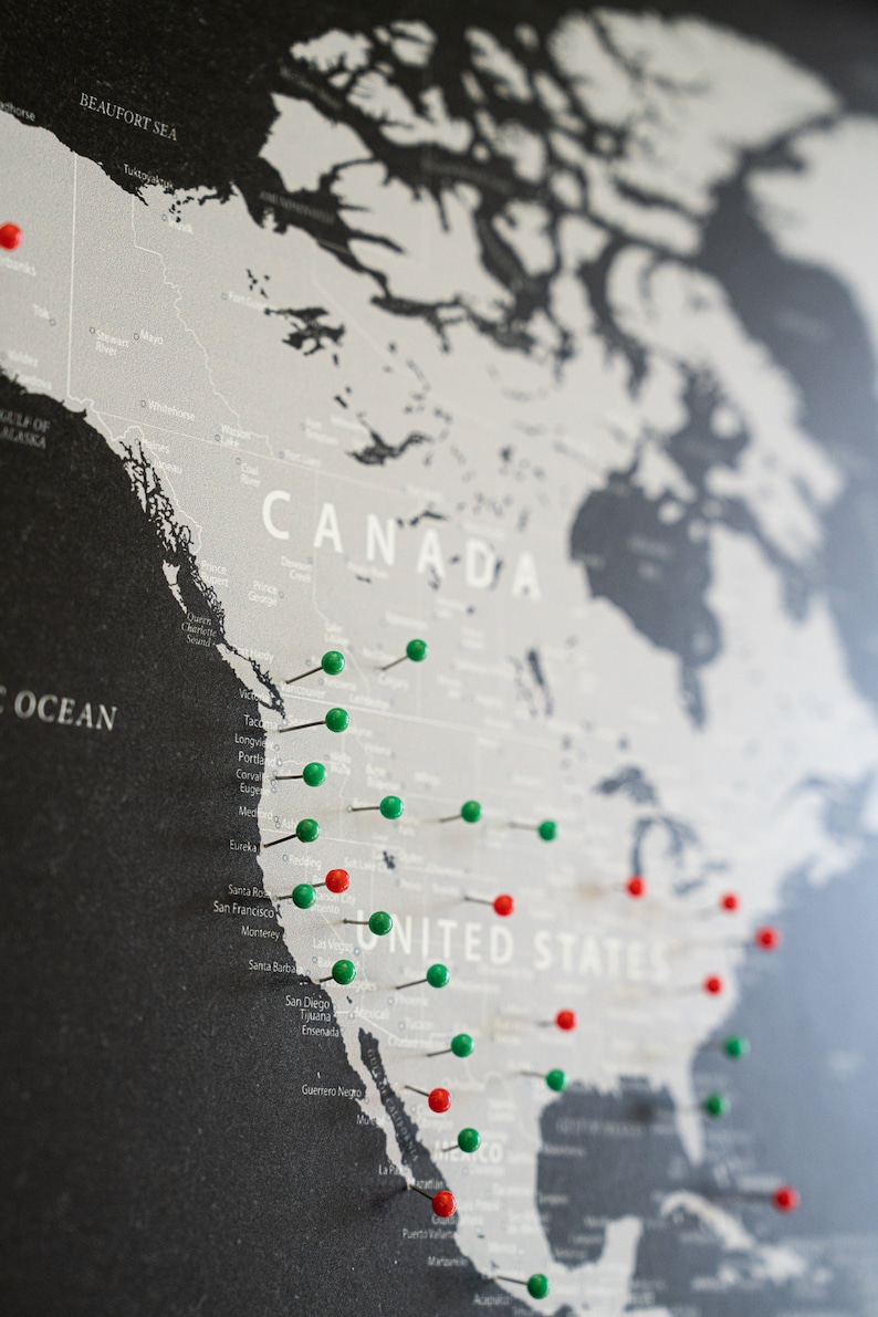 Push Pin World Map Personalized Travel Map Custom Modern - Etsy