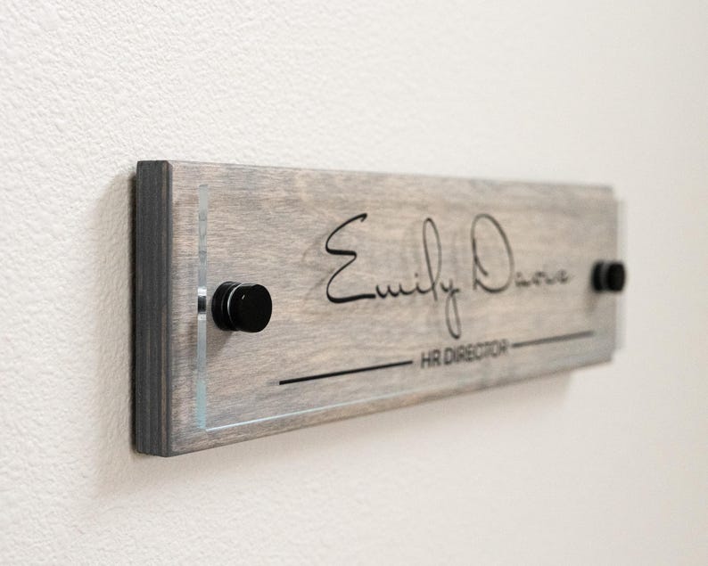 Acrylic Name Plate for Wall or Door - Name Sign for Office - Wood ...