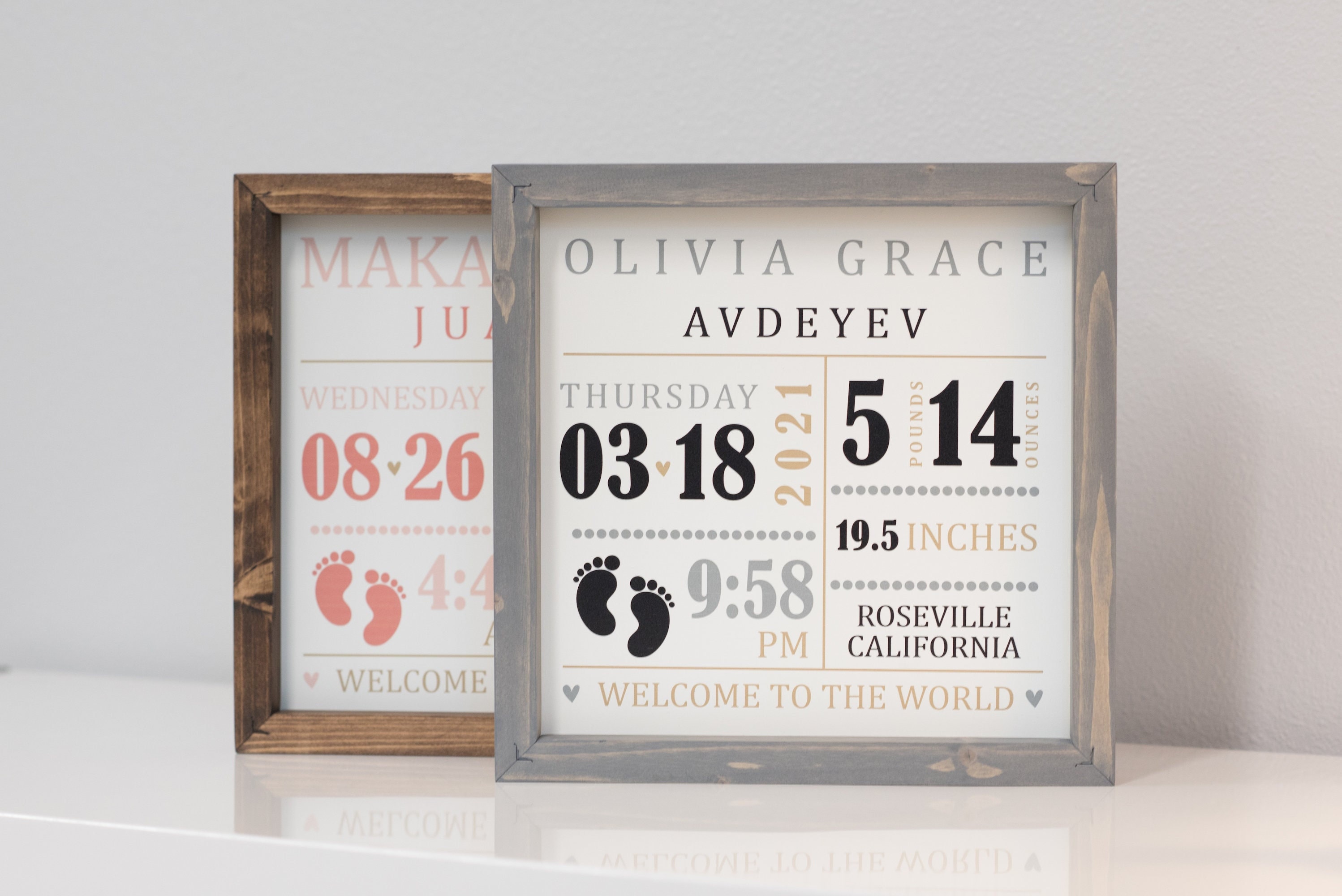Birth Announcement Sign - Baby Birth Stats - Wood Frame Sign ...