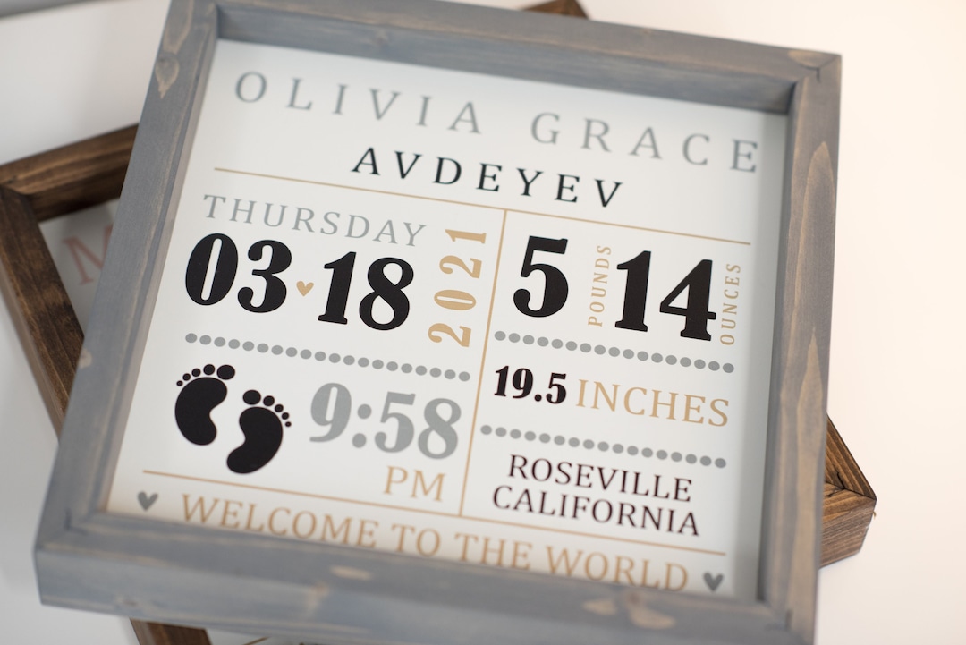 Birth Announcement Sign - Baby Birth Stats - Wood Frame Sign ...