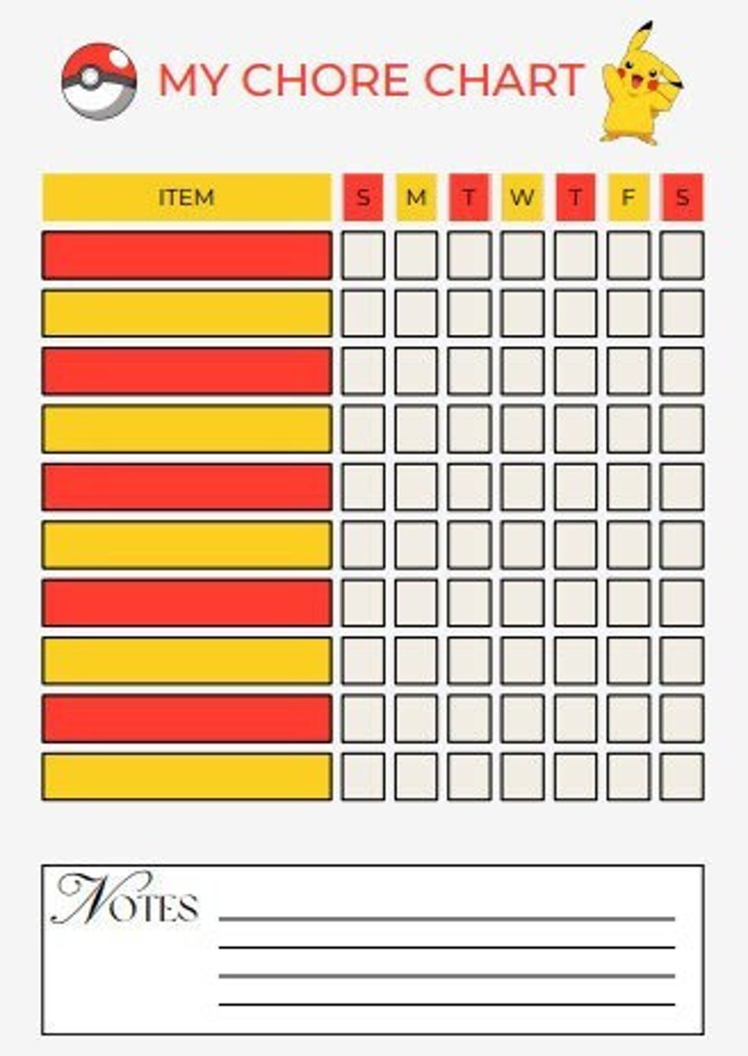 Pokemon Chore Chart - Etsy