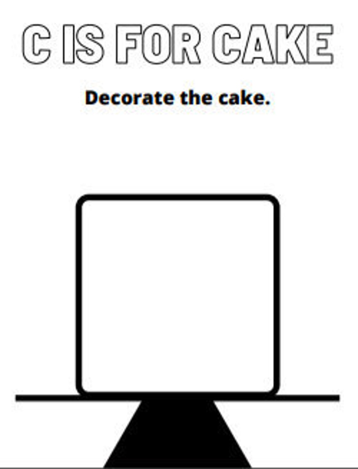 C is for Cake Coloring Learning Page - Etsy
