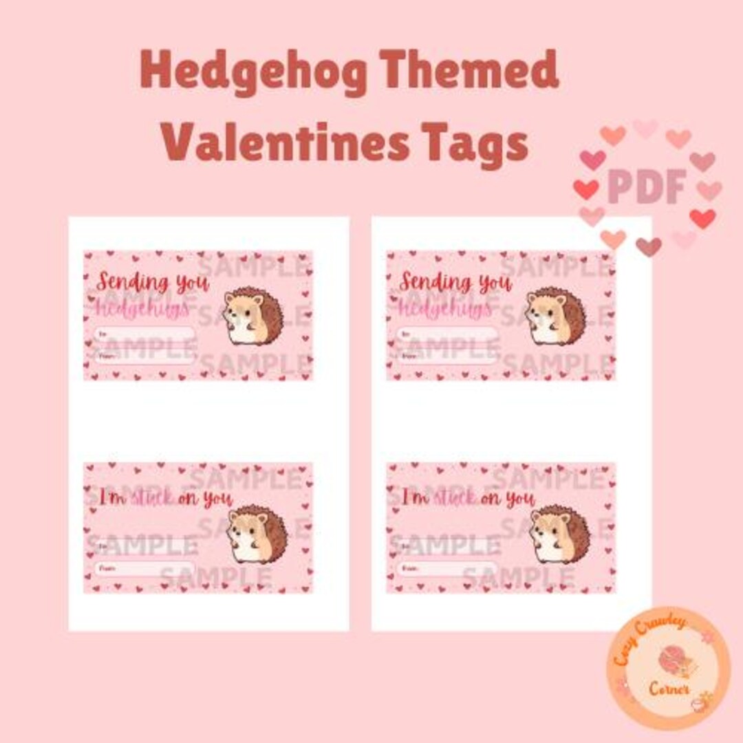 Hedgehog Valentine's Day Printable Tags Classroom Theme - Etsy
