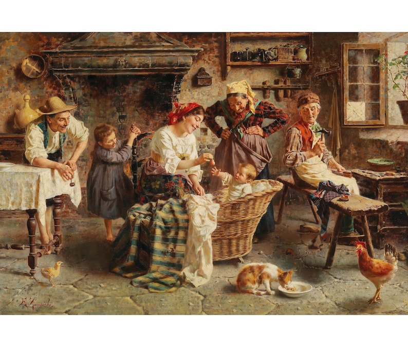 A Happy Family | Eduardo Eugenio Zampighi | Italian Family Painting ...