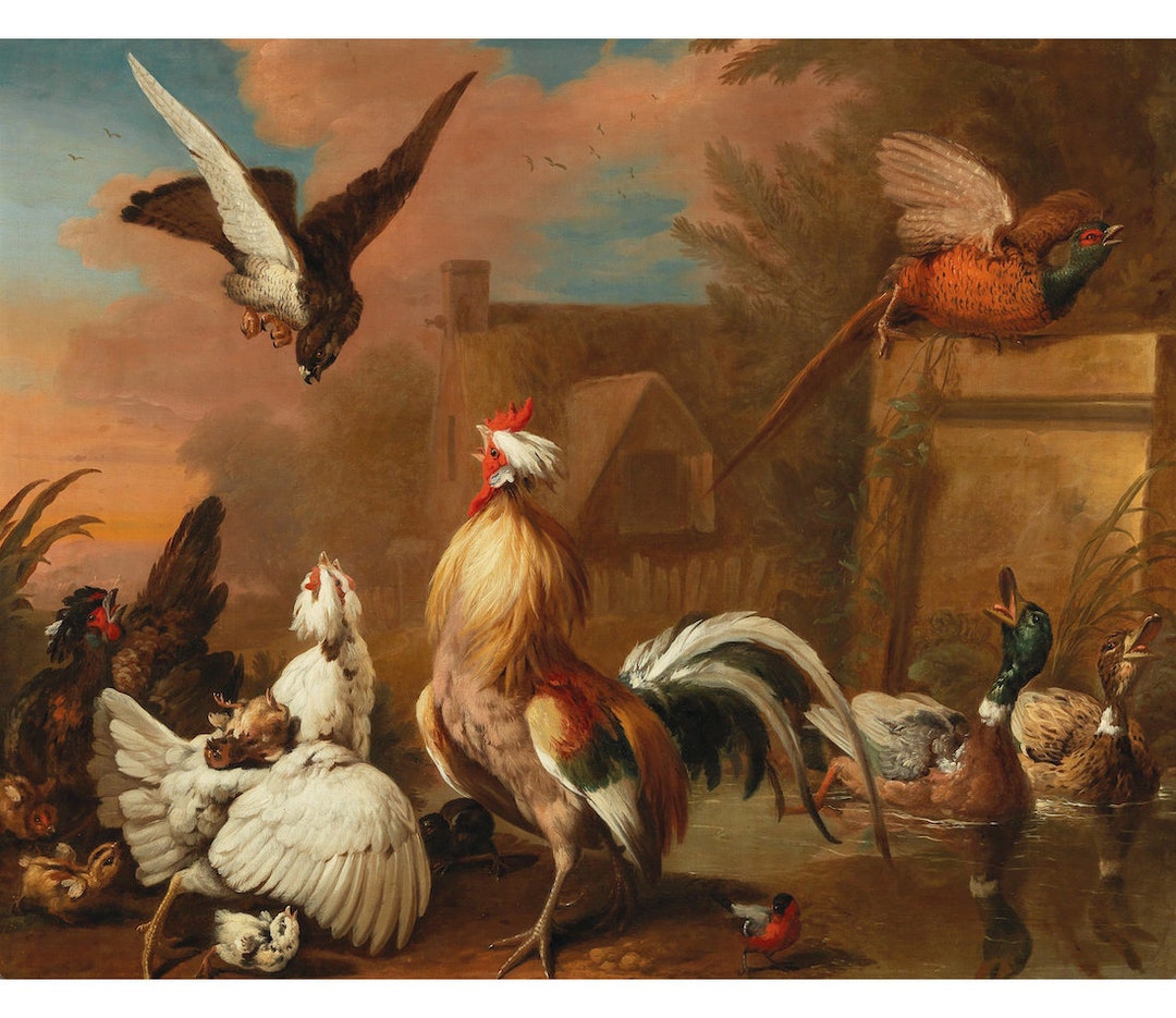 A Hawk Attacking Chickens | Marmaduke Cradock | 1680 Farm Animals ...