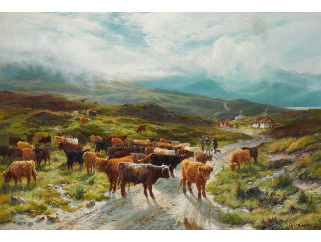 Highland Cattle With Drovers | Louis Bosworth Hurt | 1888 Scotland Cow ...