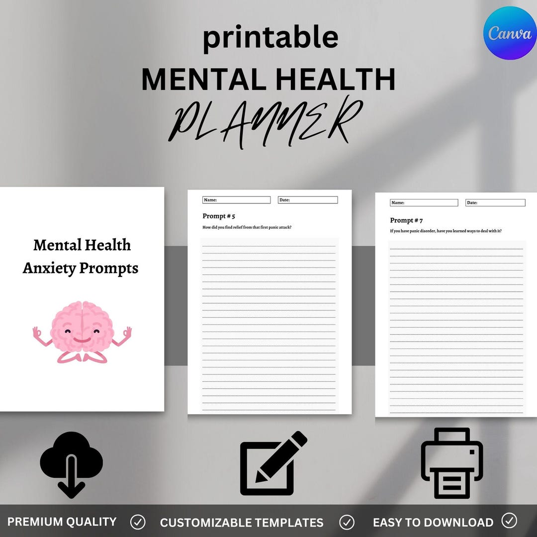 Mental Health Anxiety Prompt - Digital Anxiety Journal, Emotional ...