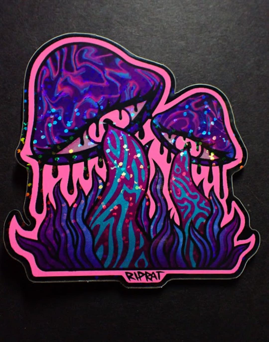 Glitter + UV Reactive Mushroom Sticker - Etsy