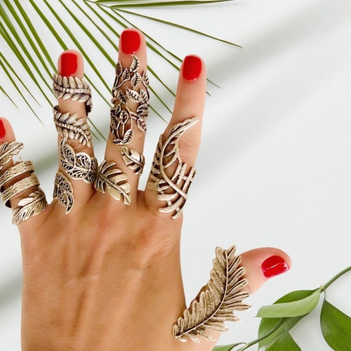 Long Wide Large Full Finger Big Chunky Adjustable Statement - Etsy