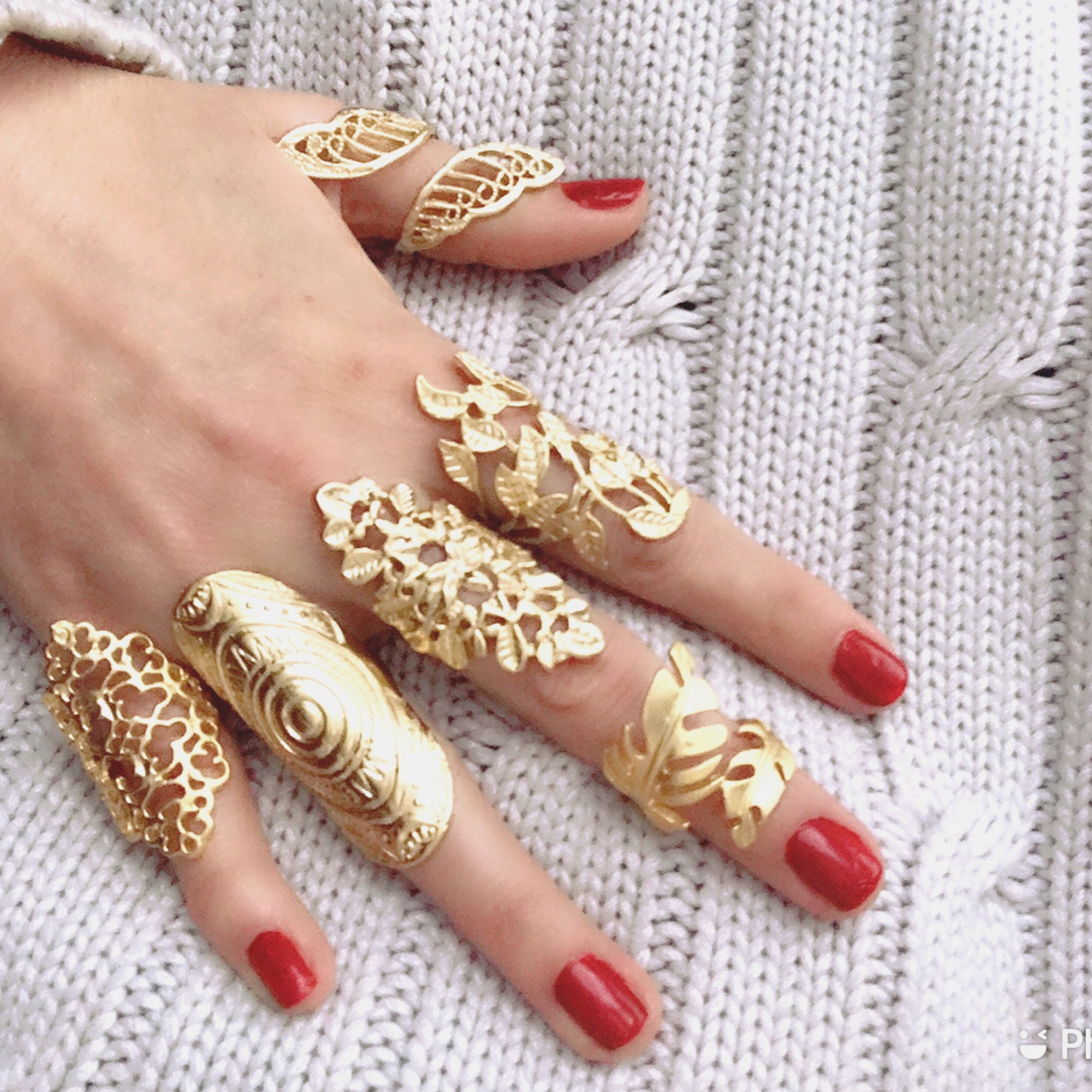 Large Gold Ring Gold Long Ring Oval Wide Leaf Adjustable Gold | Etsy