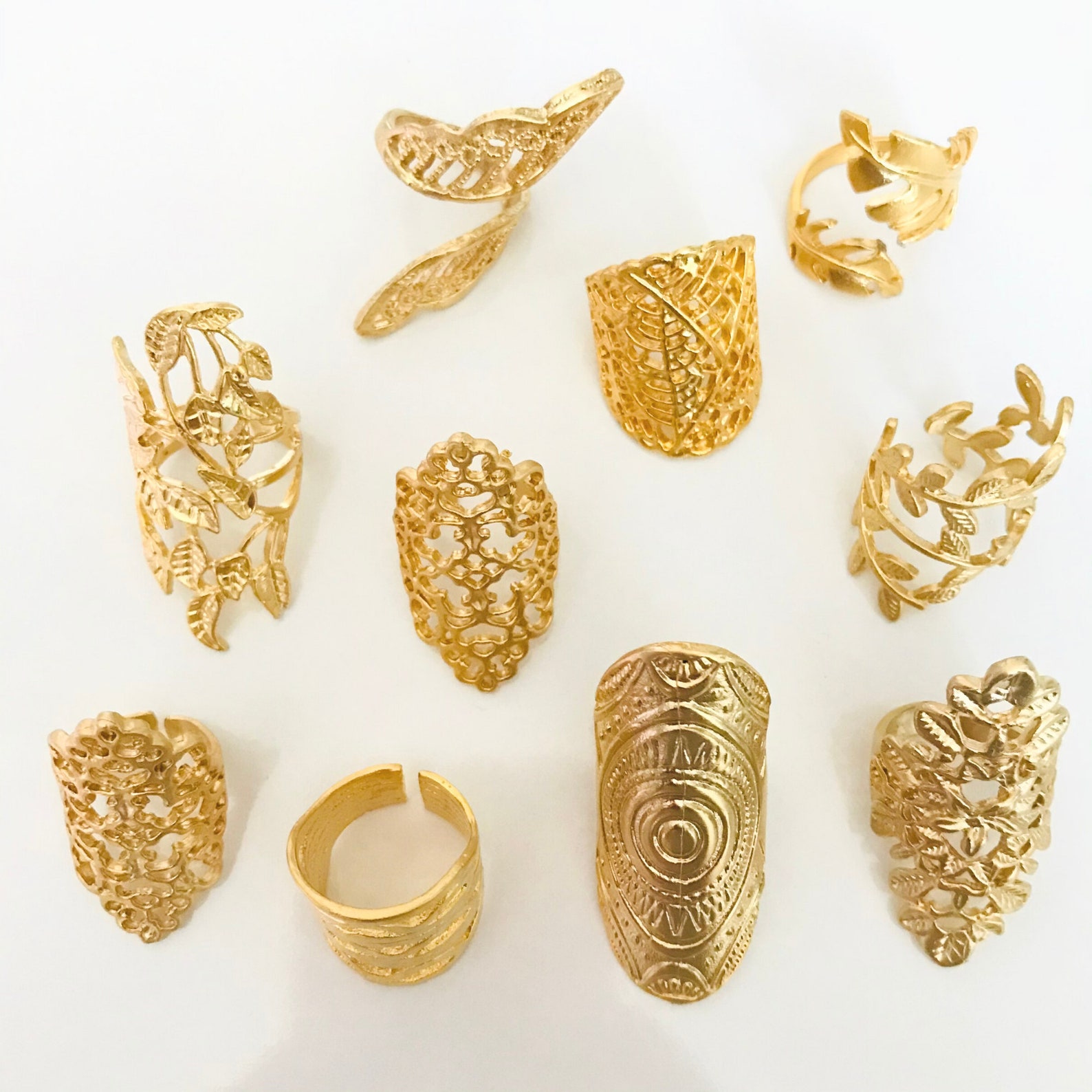 Large Gold Ring Gold Long Ring Oval Wide Leaf Adjustable Gold - Etsy