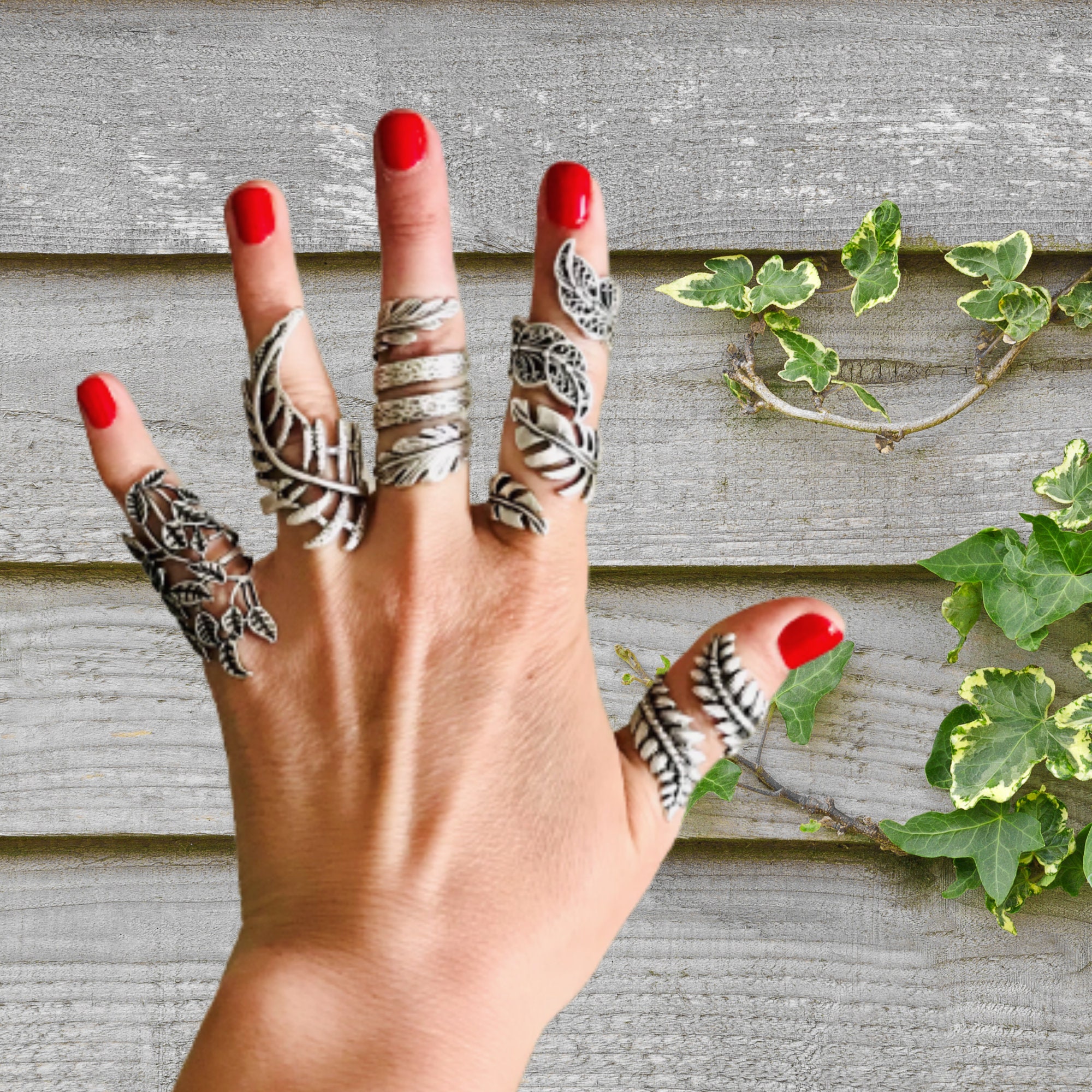 Long Large Wide Big Leaf Adjustable Silver Ring for Women Full - Etsy