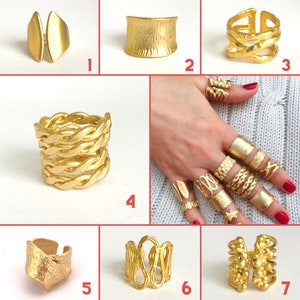 Matt Gold Statement Ring Gold Ring Set 14k Simple Large Gold Adjustable ...