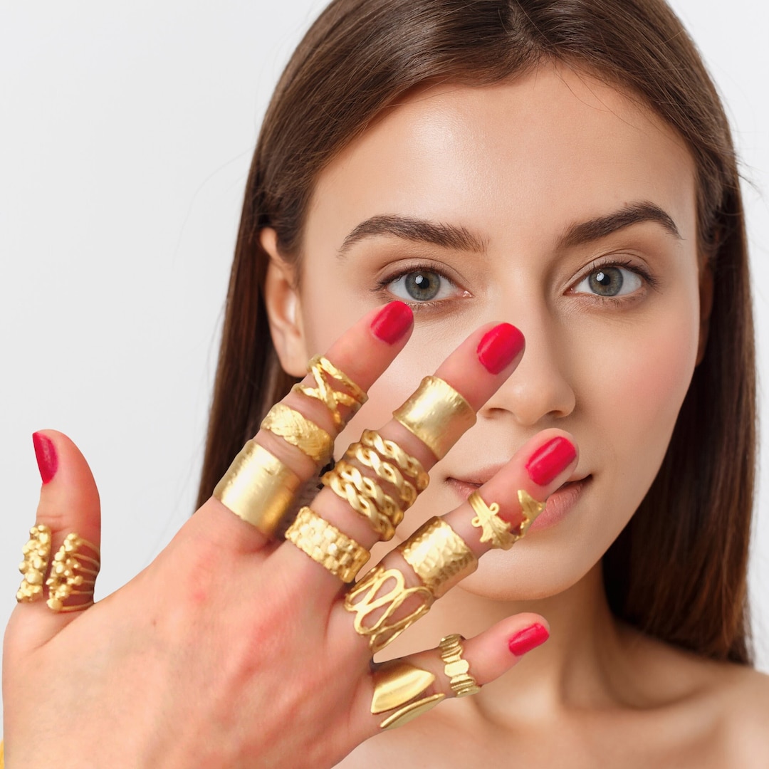 Matt Gold Statement Ring Gold Ring Set 14k Simple Large Gold Adjustable ...