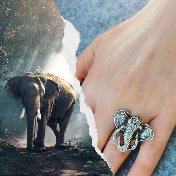 Sterling Silver Elephant Ring Unisex Adjustable Good Luck Ring | Etsy