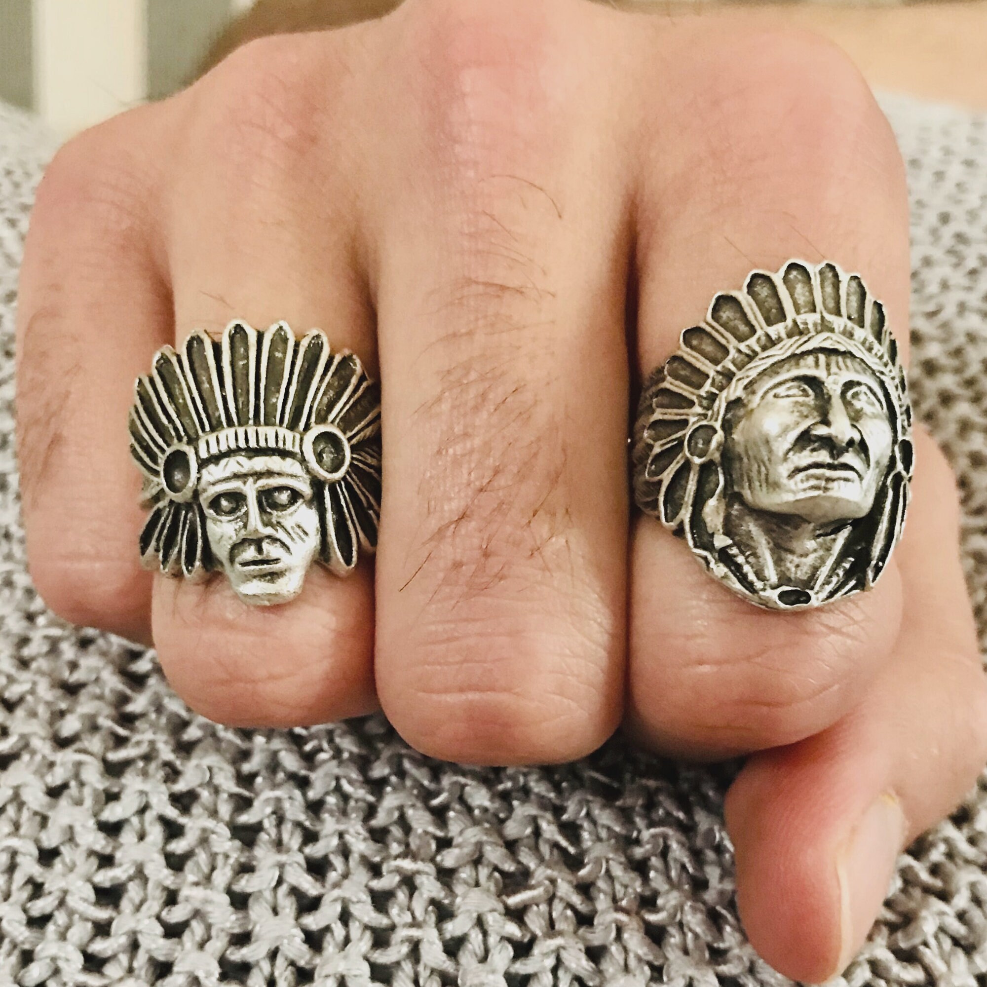 Mens Indian Chief Head Adjustable Silver Ring American Indian | Etsy