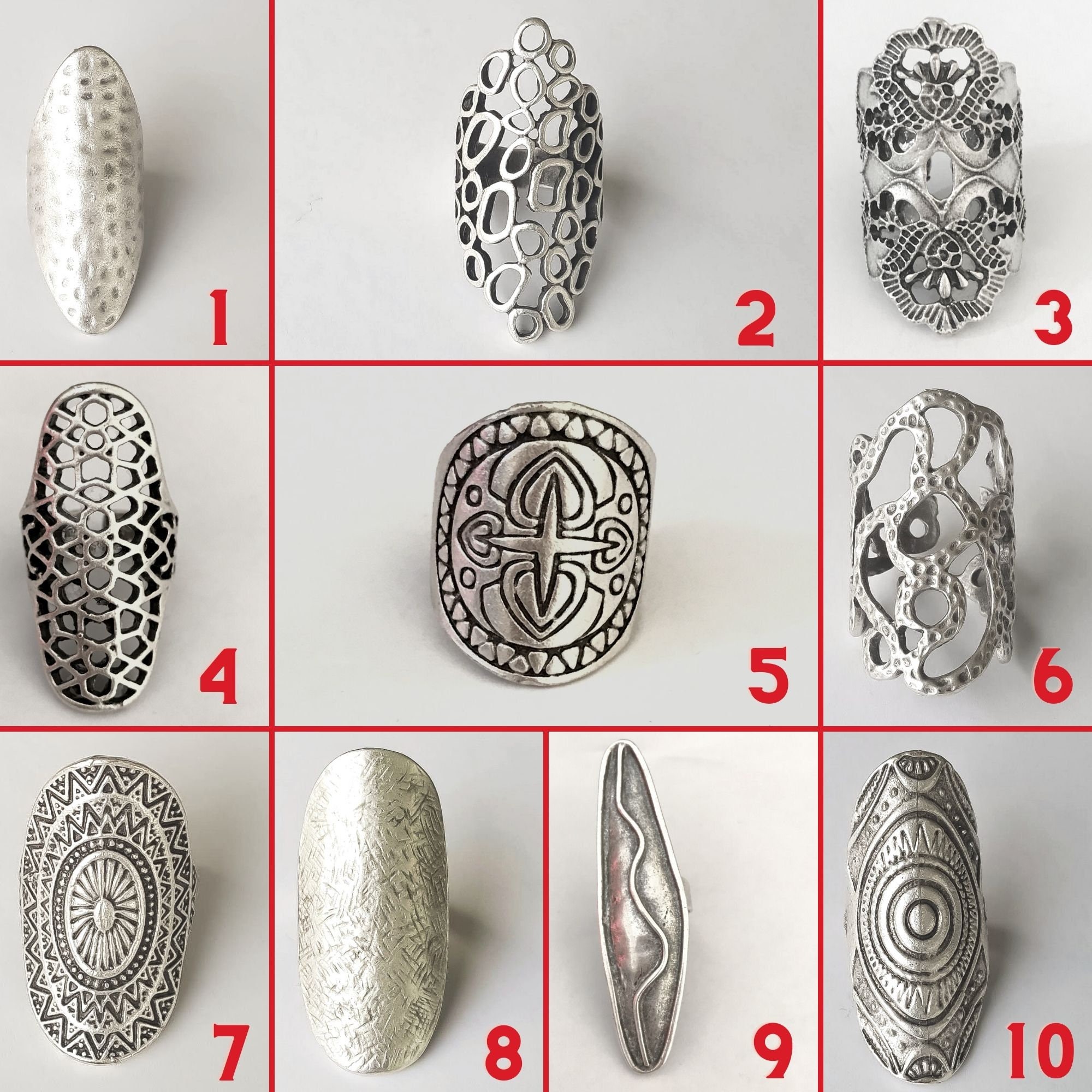 Long Wide Large Full Finger Big Chunky Adjustable Statement - Etsy