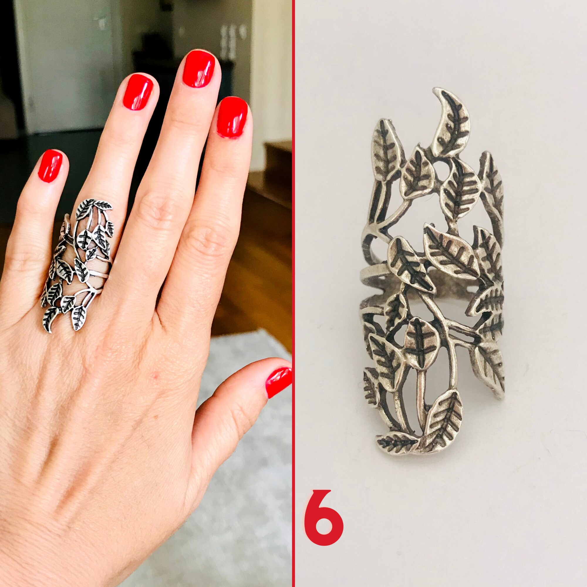 Long Large Wide Big Leaf Adjustable Silver Ring for Women Full | Etsy