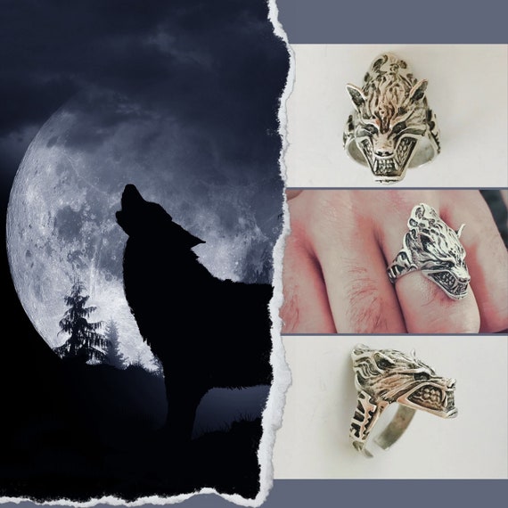 Wolf Sterling Silver Men's Signet Ring Werewolf Ring Wild | Etsy