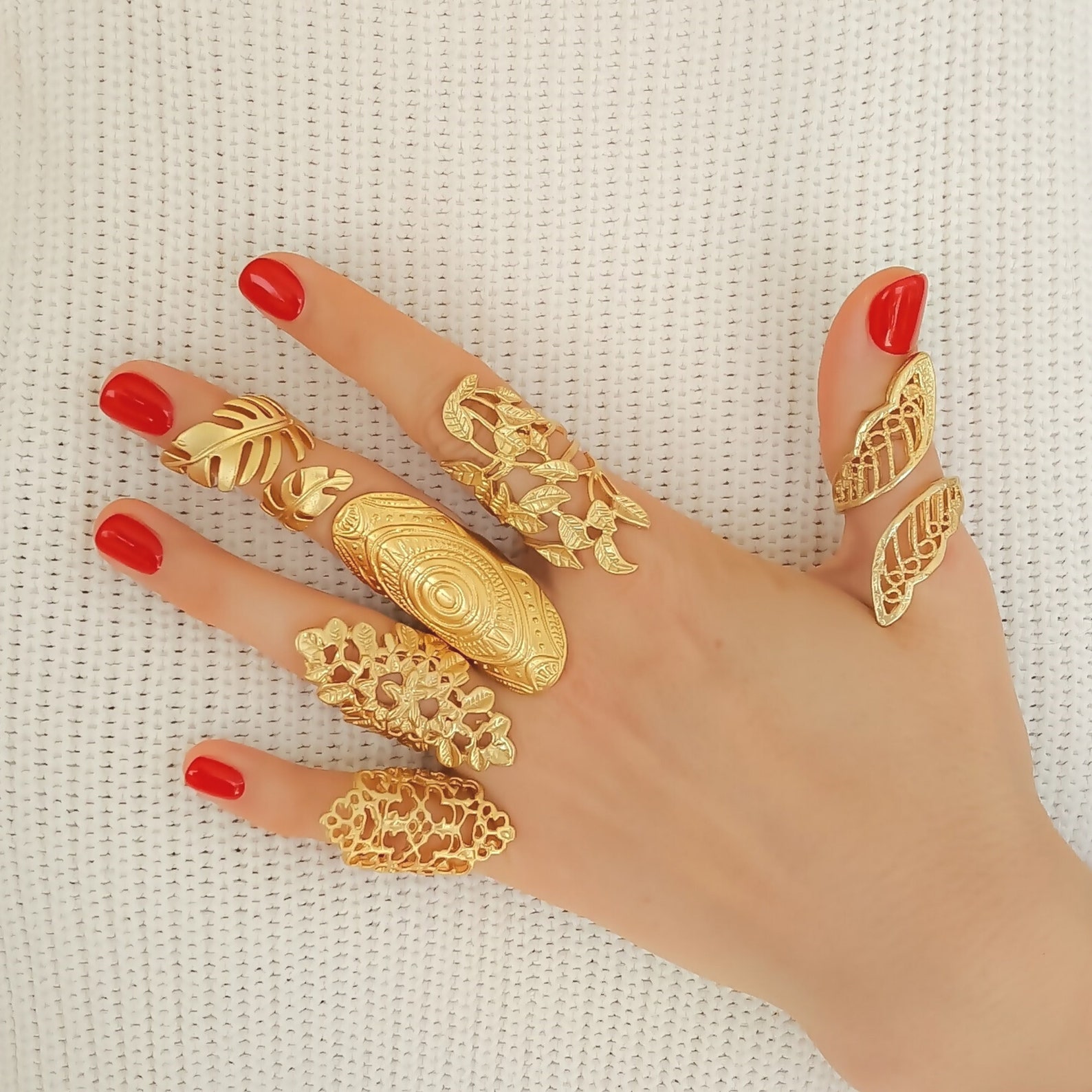 Large Gold Ring Gold Long Ring Oval Wide Leaf Adjustable Gold - Etsy