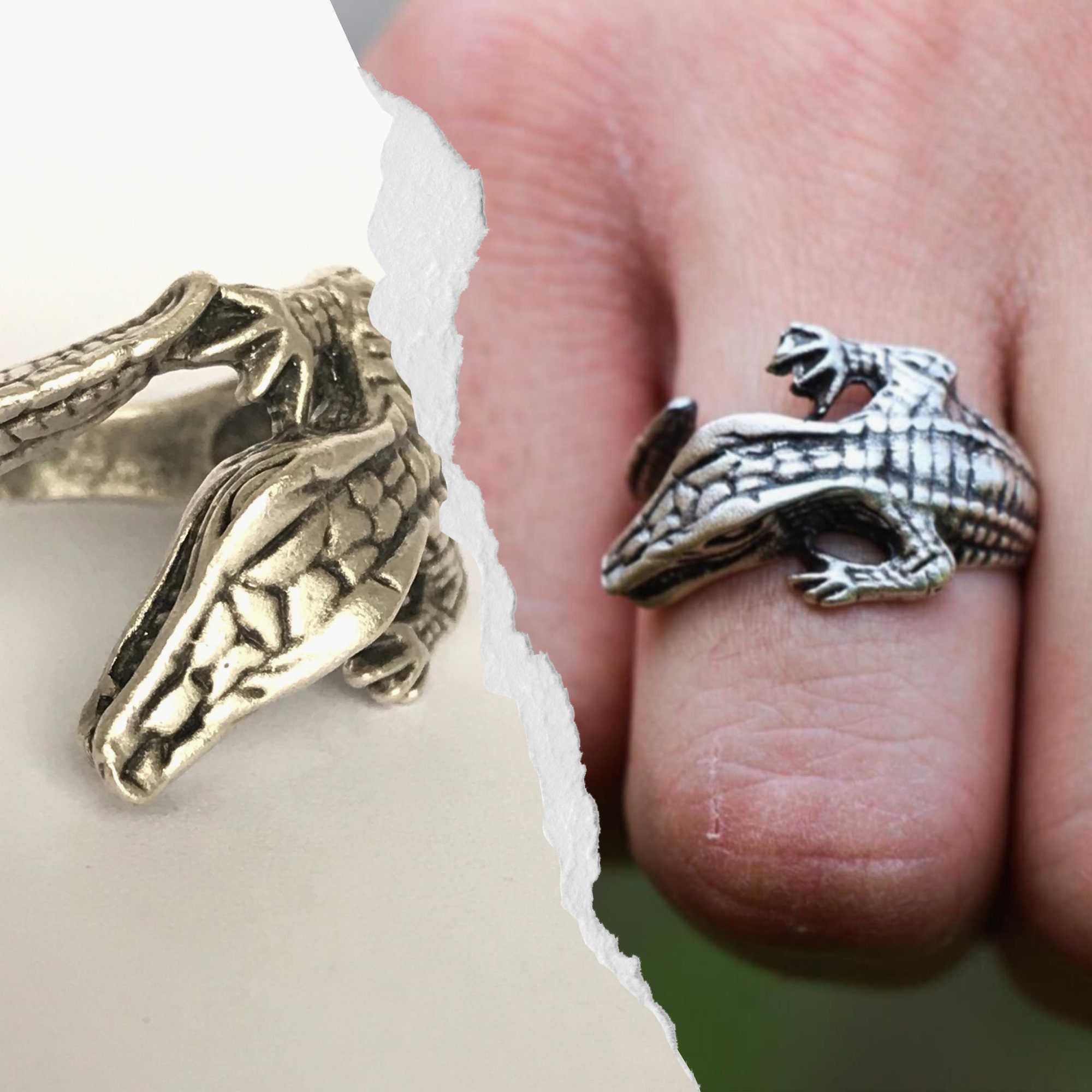 Sterling Silver Crocodile Adjustable Ring Alligator Unisex | Etsy