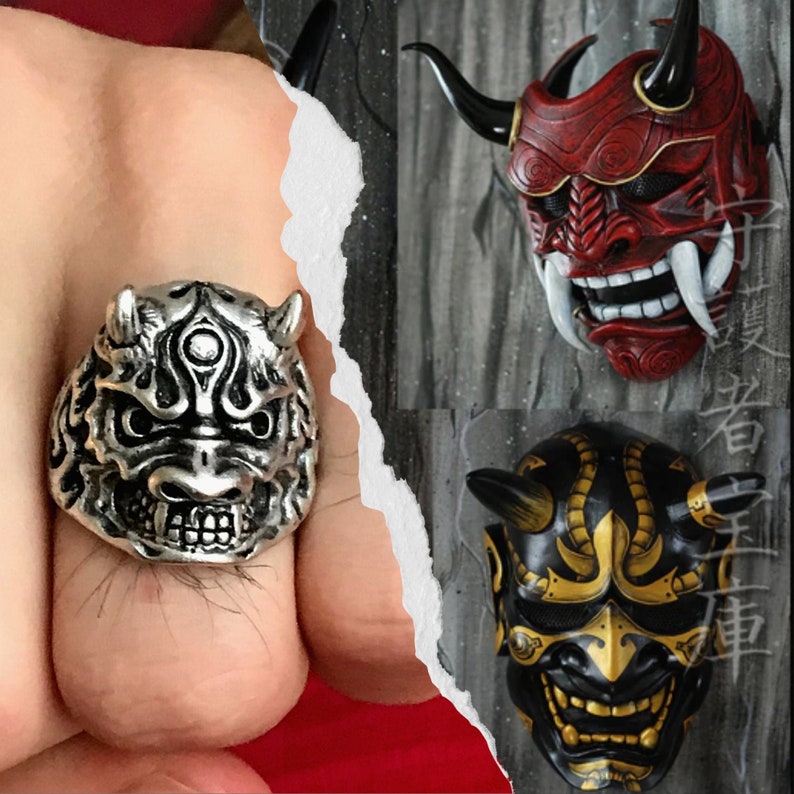 Sterling Silver Oni Hannya Mask Ring for Men Japanese Demon - Etsy UK