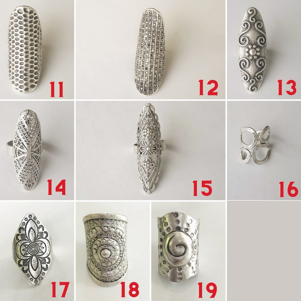 Long Wide Large Full Finger Big Chunky Adjustable Statement - Etsy