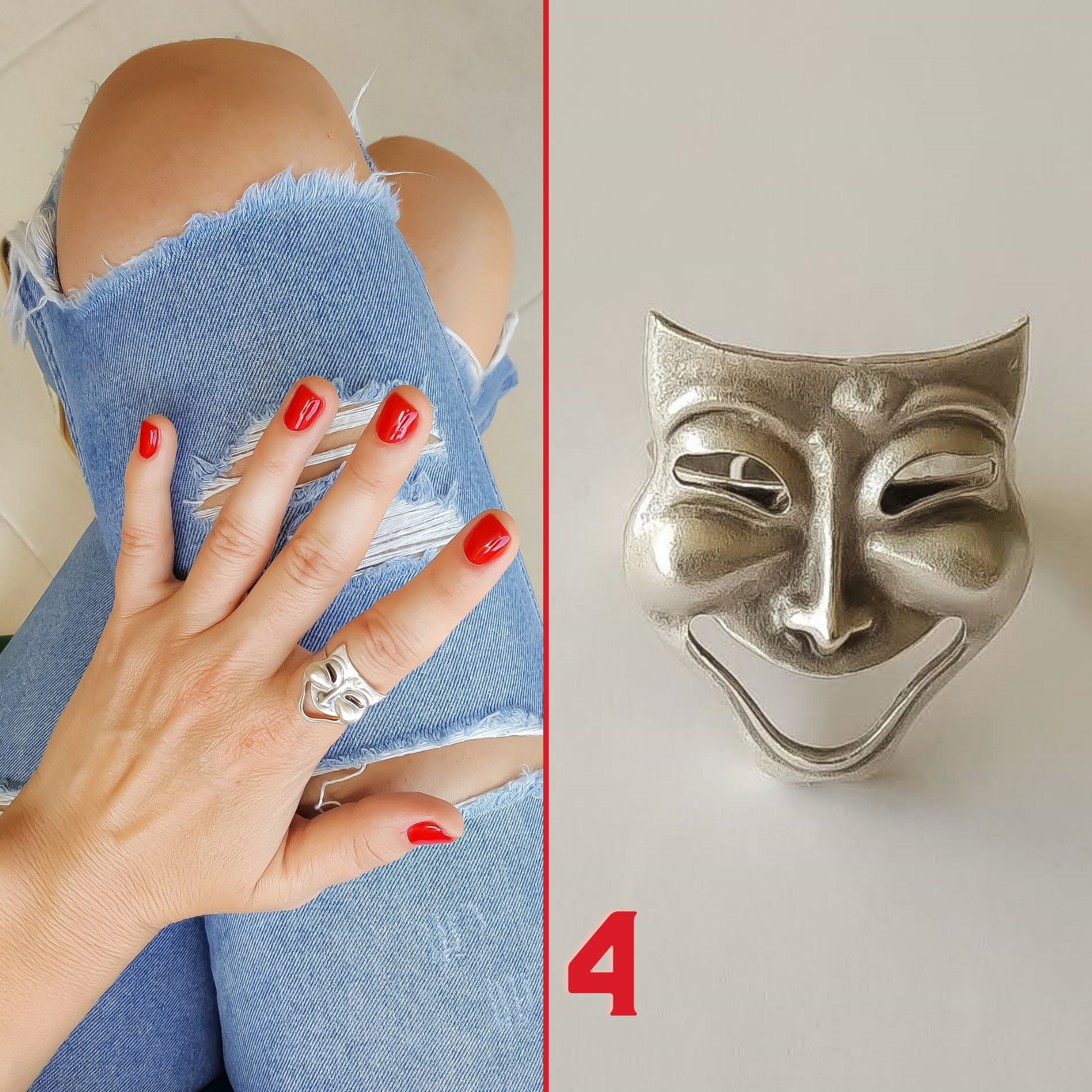 Sterling Silver Abstract Face Ring Human Face Adjustable Ring | Etsy