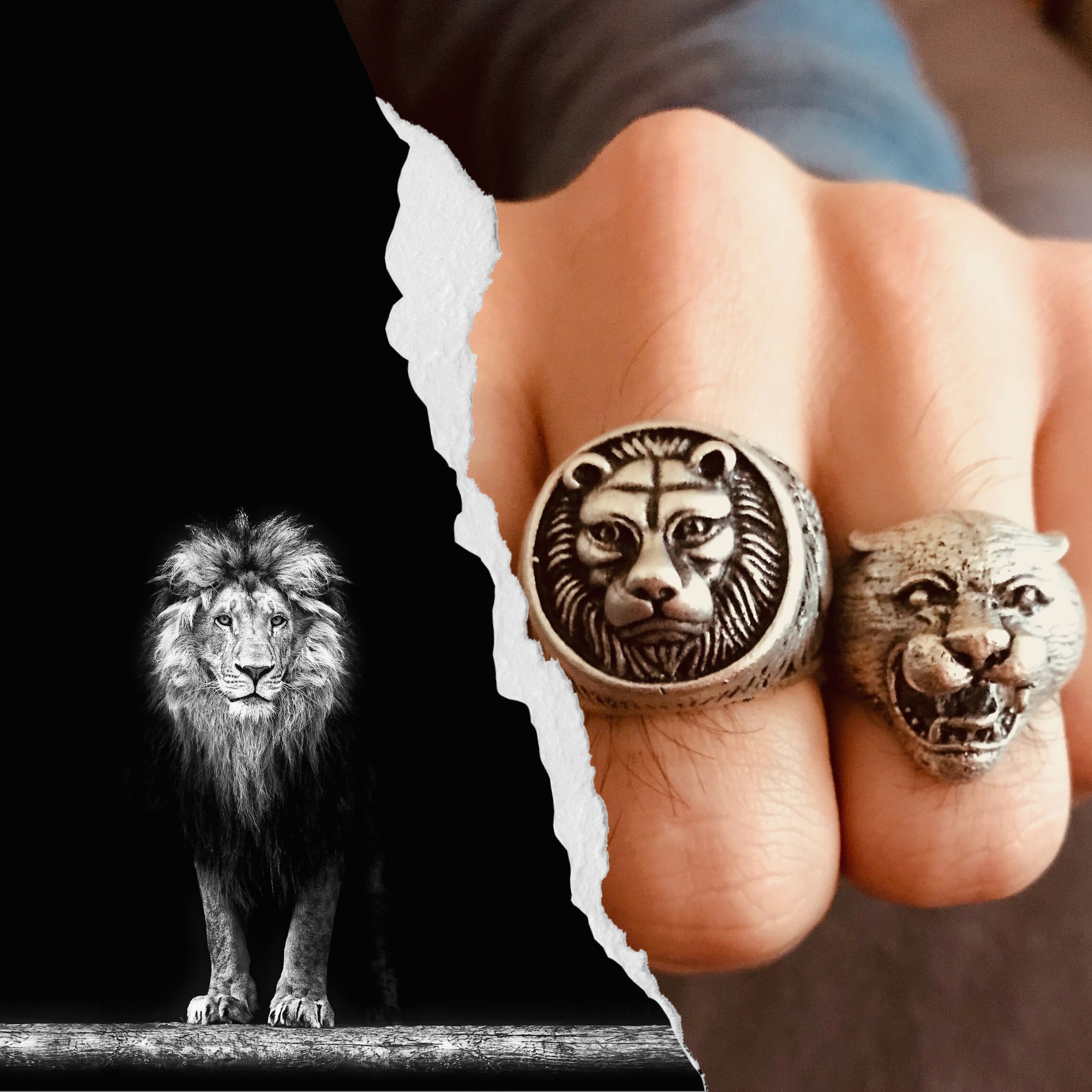 Lion Ring Men Sterling Silver Puma Tiger Adjustable Ring - Etsy UK