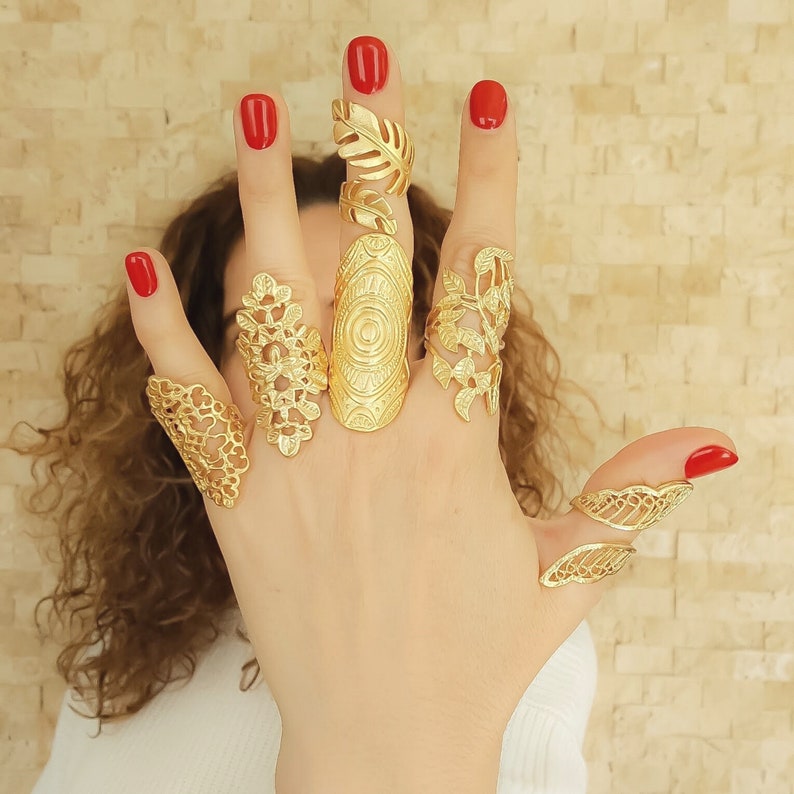 Large Gold Ring Gold Long Ring Oval Wide Leaf Adjustable Gold - Etsy