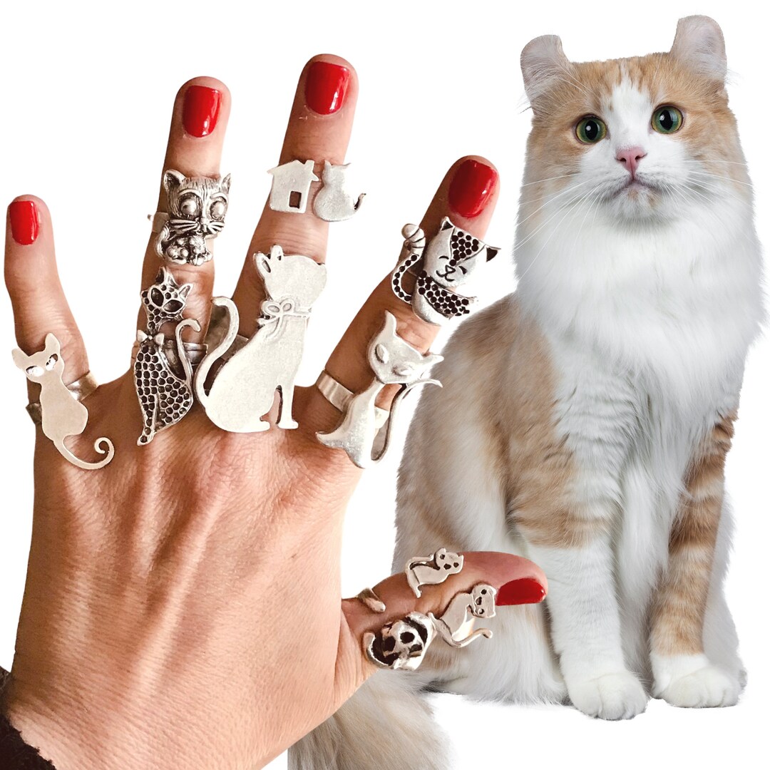Sterling Silver Cats Rings for Women Kitten Ring Minimalist Cat Ring ...