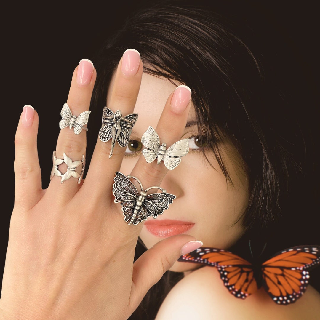 Butterfly Ring Silver . Winged Fairy Ring . Butterfly Ring Set - Etsy