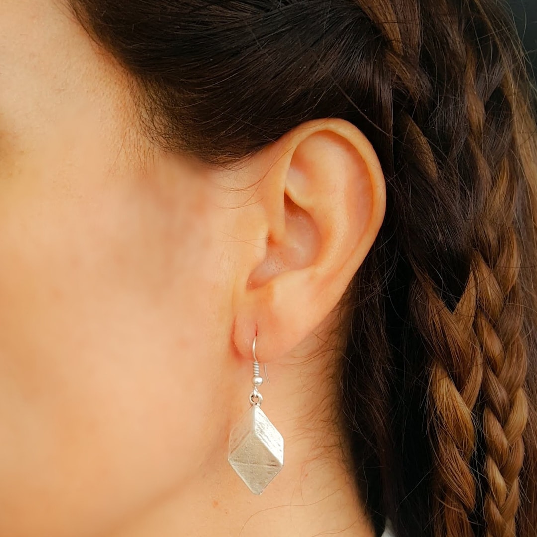 Silver Cube Earrings 3d Cube Dangle Drop Cube Earrings Modern Geometric ...