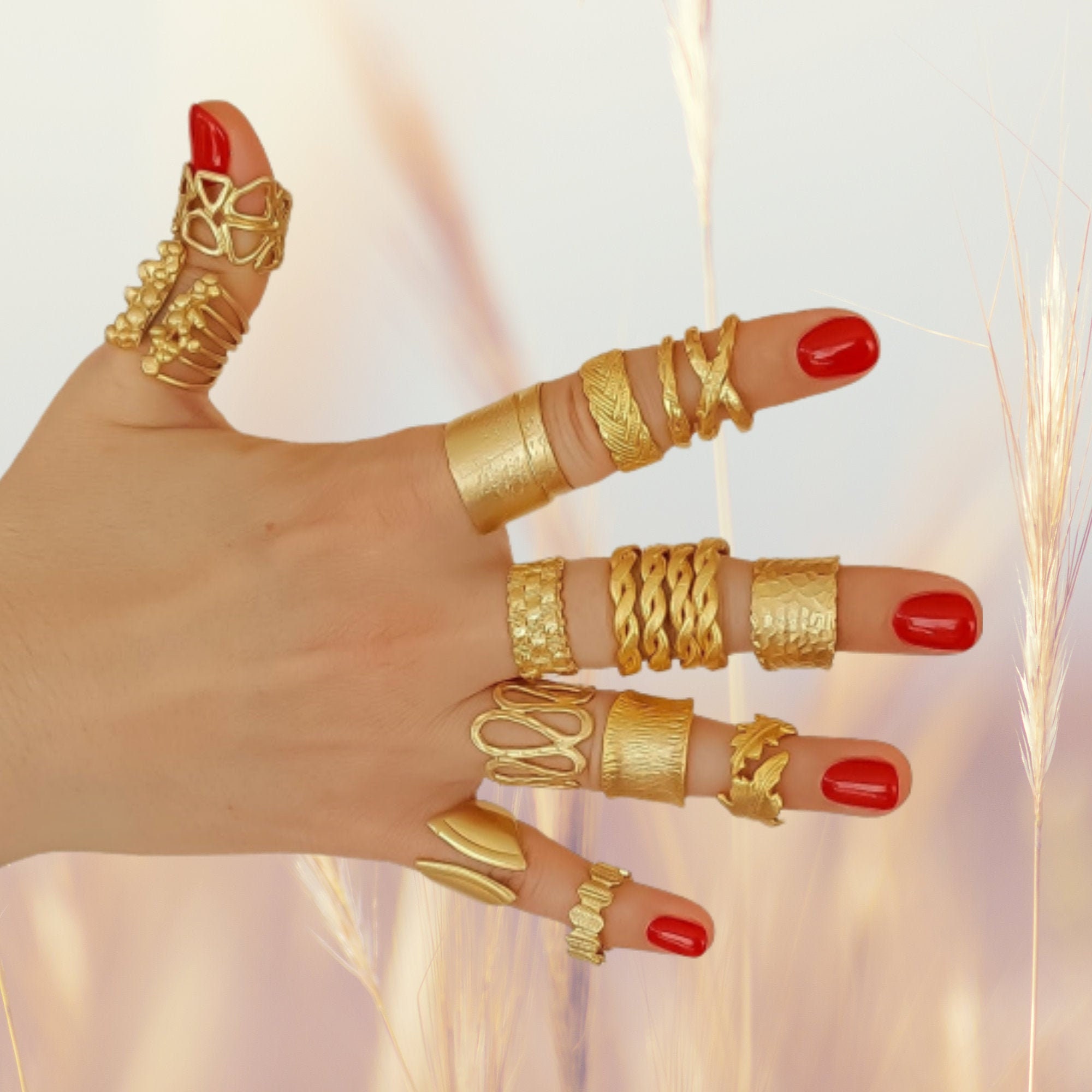 Matt Gold Statement Ring Gold Ring Set 14k Simple Large Gold | Etsy