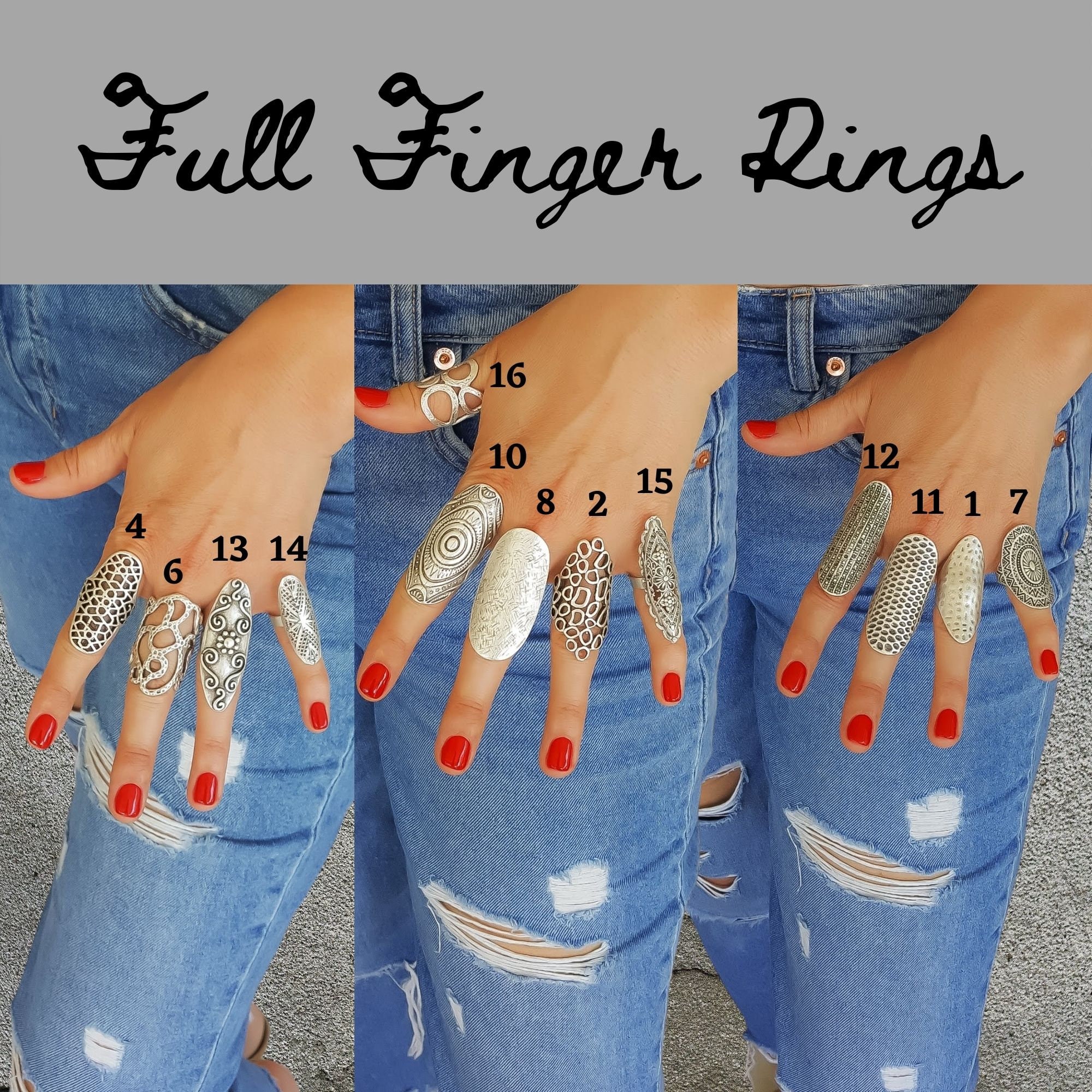 Long Wide Large Full Finger Big Chunky Adjustable Statement - Etsy