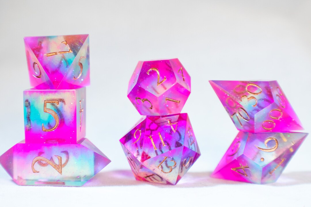 Full Sharp Edge Rainbow Dnd Dice Set for TTRPGS - "rainbow Kaleidoscope ...