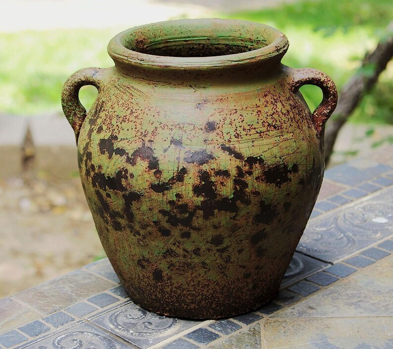 Hand-painted Fat Belly Green Earthen Ware Terra-cotta Vessel/planter ...