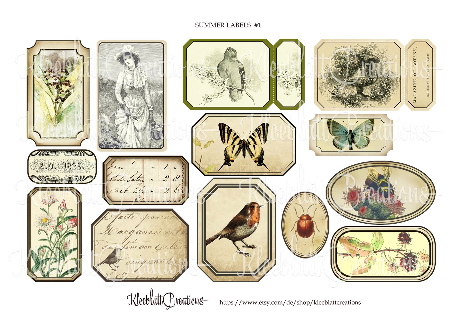 SUMMER LABELS 1 Ephemera Embellishments Junk Journal - Etsy.de