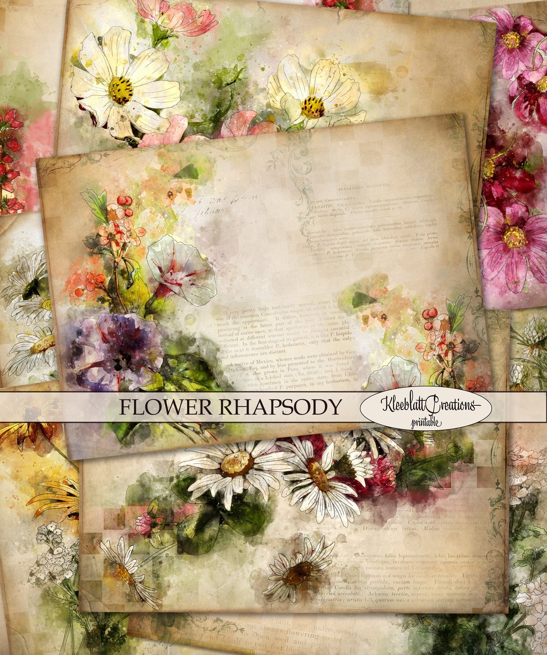 FLOWER RHAPSODY Vintage Botanical Journal, Printable Pages, Flower ...