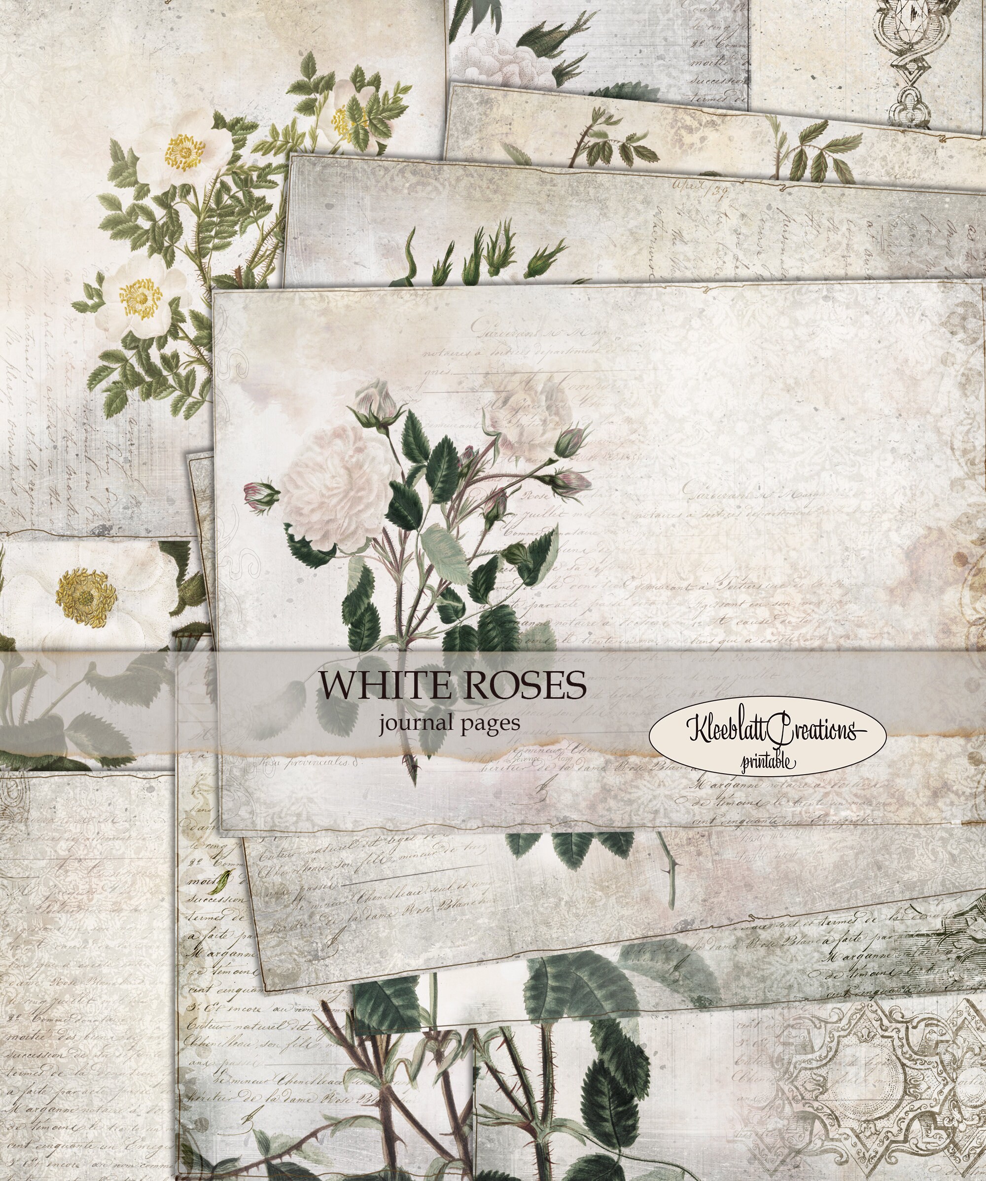 WHITE ROSES Journal Pages Junk Journal Printables Digital | Etsy