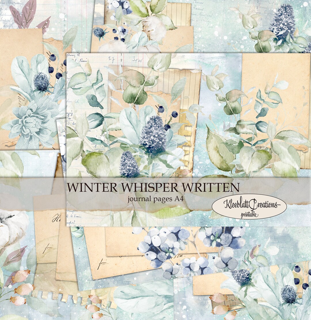 WINTER WHISPER Written, Downloadable Junk Journal Pages, Designer Paper ...