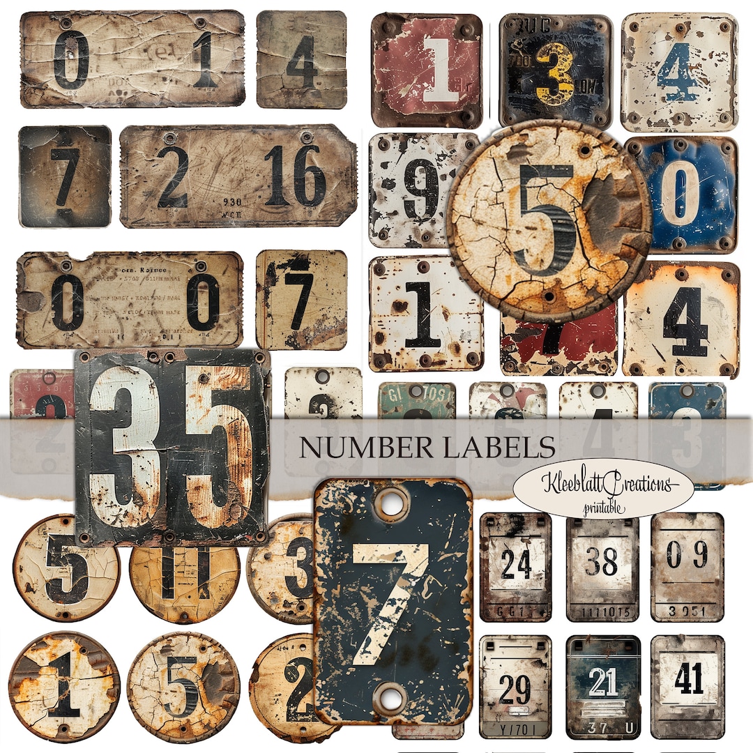 NUMBER LABELS Grungy Vintage Labels, Number Labels, Ephemera, Collage ...