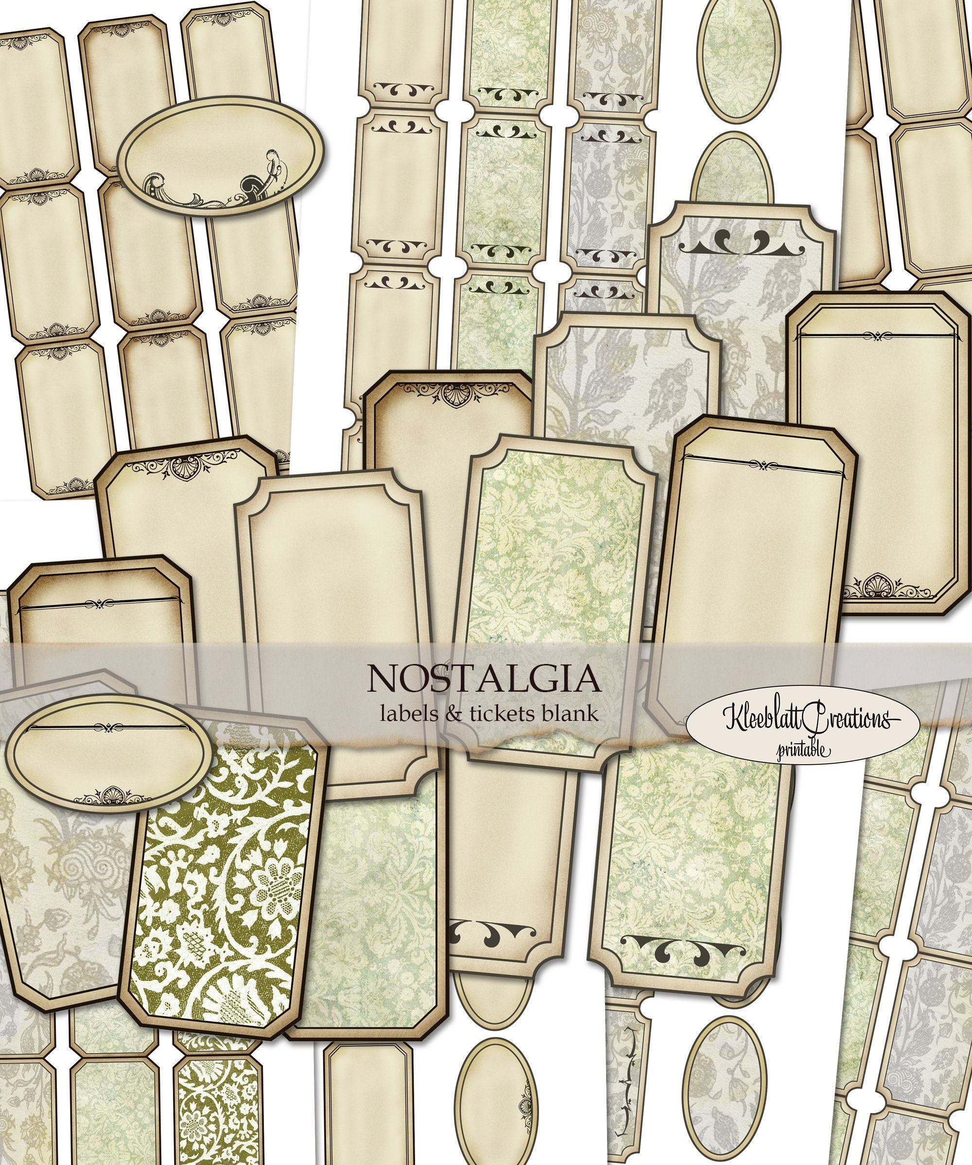 NOSTALGIA Labels & Tickets Blank , Vintage Junk Journal Embellishments ...