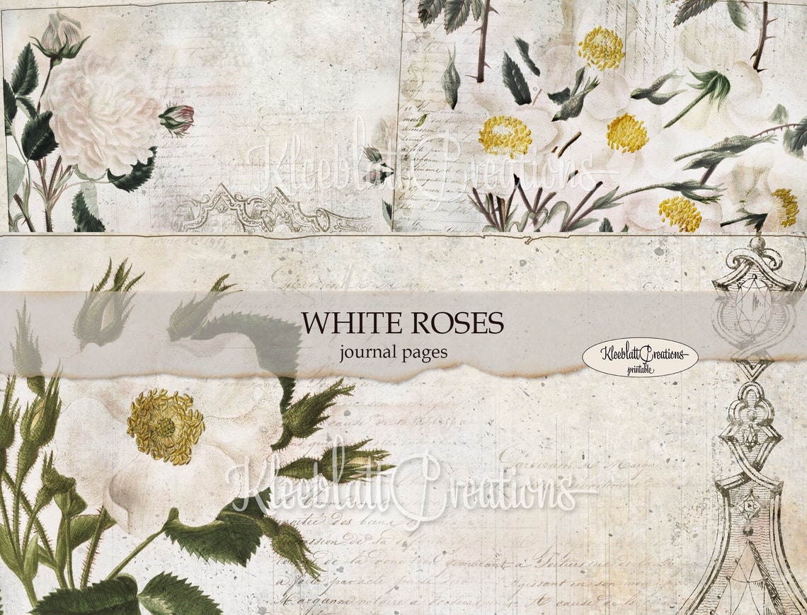 WHITE ROSES Journal Pages Junk Journal Printables Digital - Etsy UK